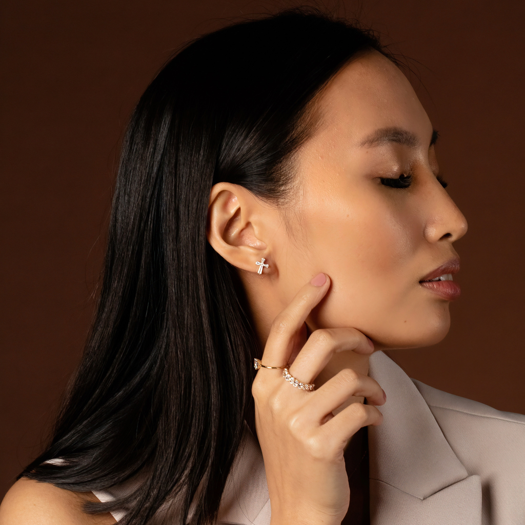 Cross Baguette Studs – Foundry